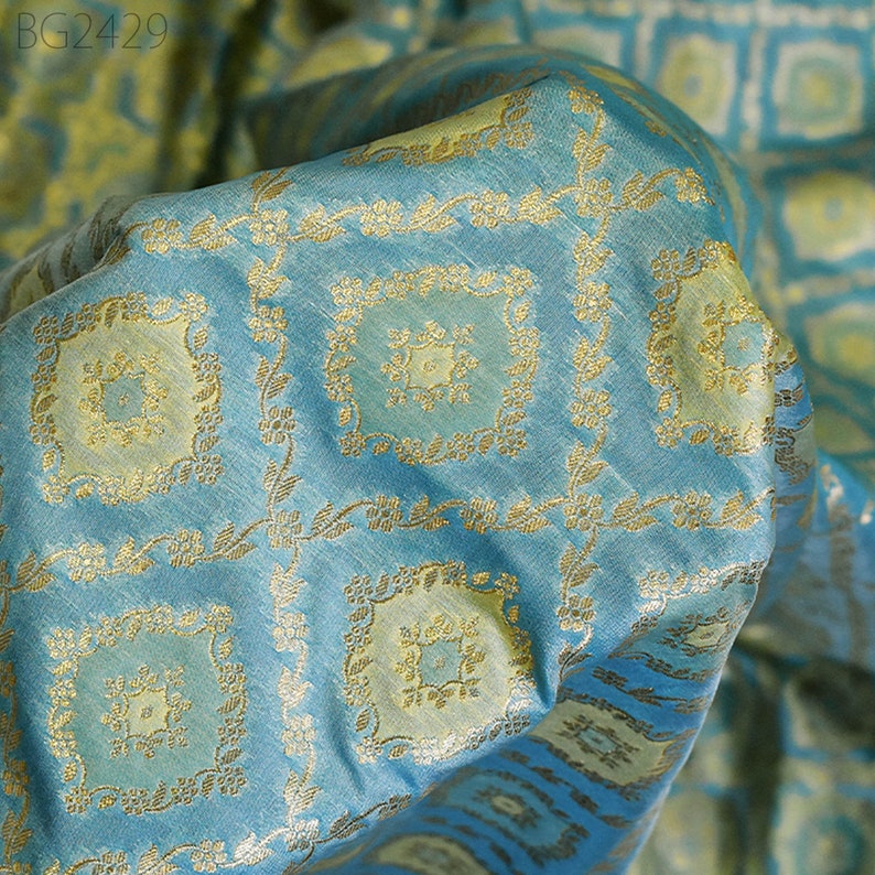 Turquoise Brocade Fabric by the Yard Wedding Dress Jackets Indian ...