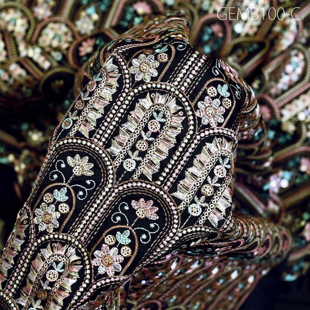 Buy Indian Black Embroidery Fabric by the Yard Sewing Crafting ...