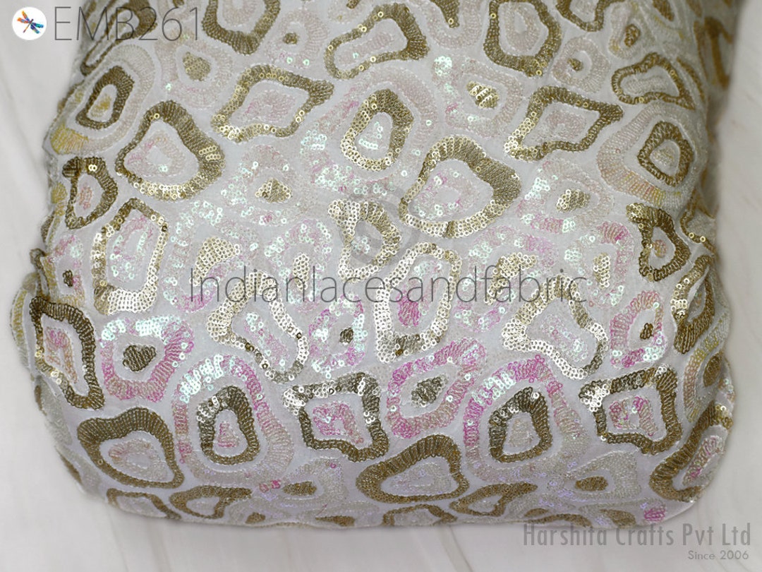 Buy Sequin Embroidery Fabric by the Yard Indian White Georgette Saree ...