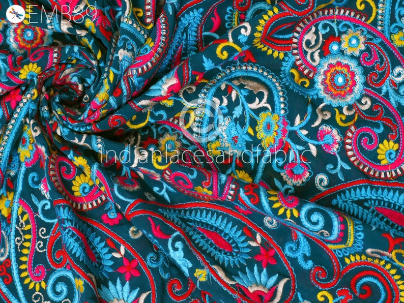 Buy Indian Paisley Embroidered Fabric by the Yard Georgette Online in ...