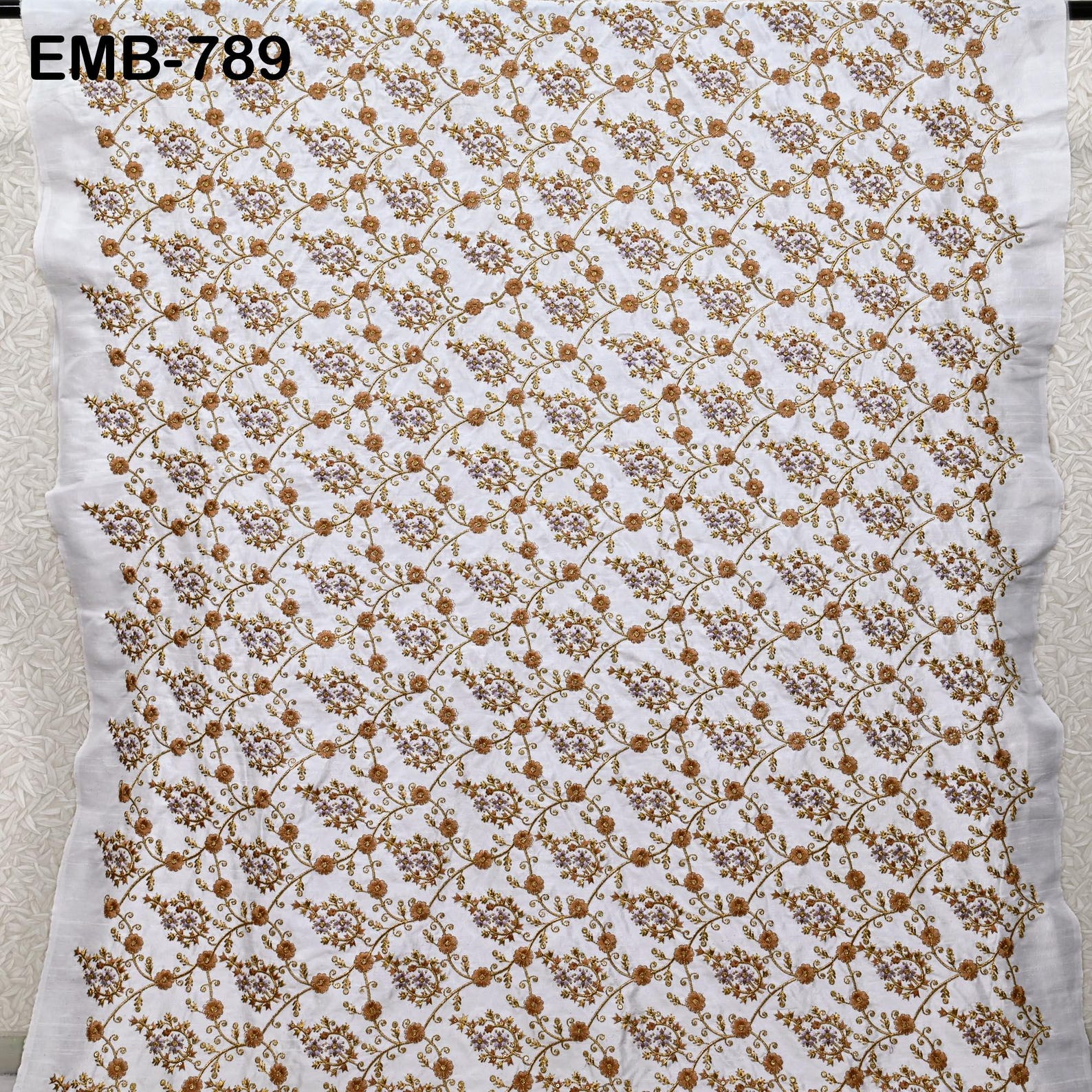 Indian Ivory Embroidered Fabric by the Yard Sewing Crafting Wedding ...