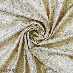 Ivory Embroidered Fabric by the Yard Sewing DIY Crafting Indian ...