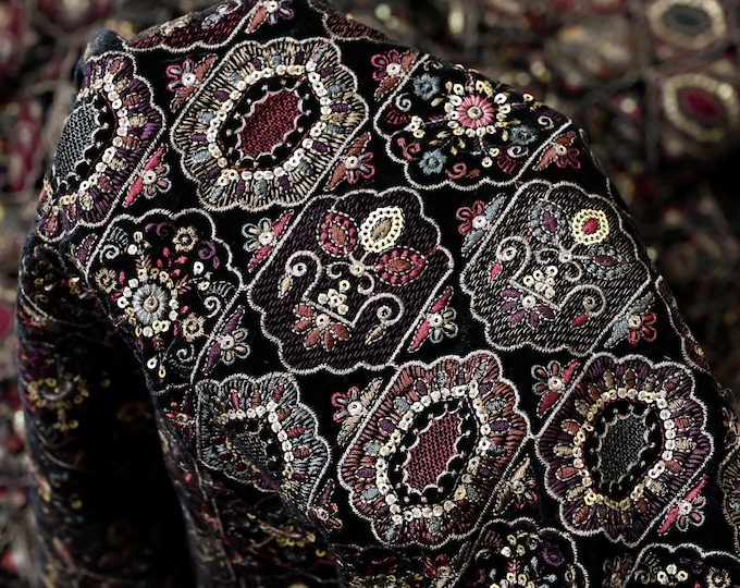 Indian Embroidery Velvet Fabric by the Yard for Wedding Dress Regency ...