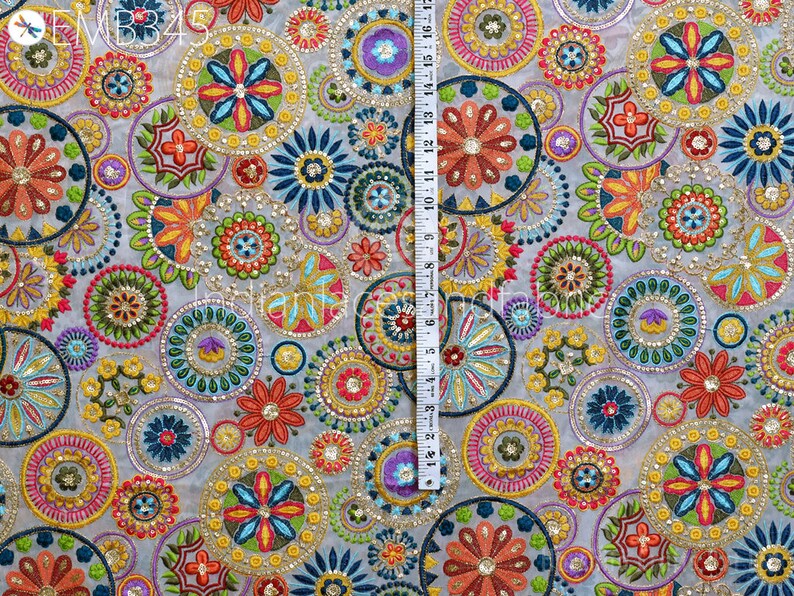 Buy Multicolor Indian Embroidered Fabric by the Yard Georgette Online ...