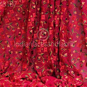 Red Indian Embroidered Fabric by the Yard Georgette Embroidery - Etsy