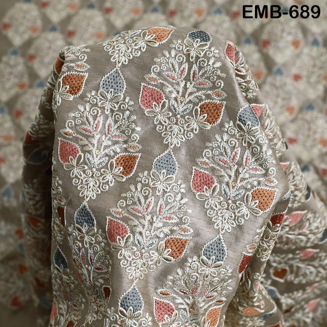 Embroidered Fabric by the Yard Sewing DIY Crafting Indian Embroidery ...