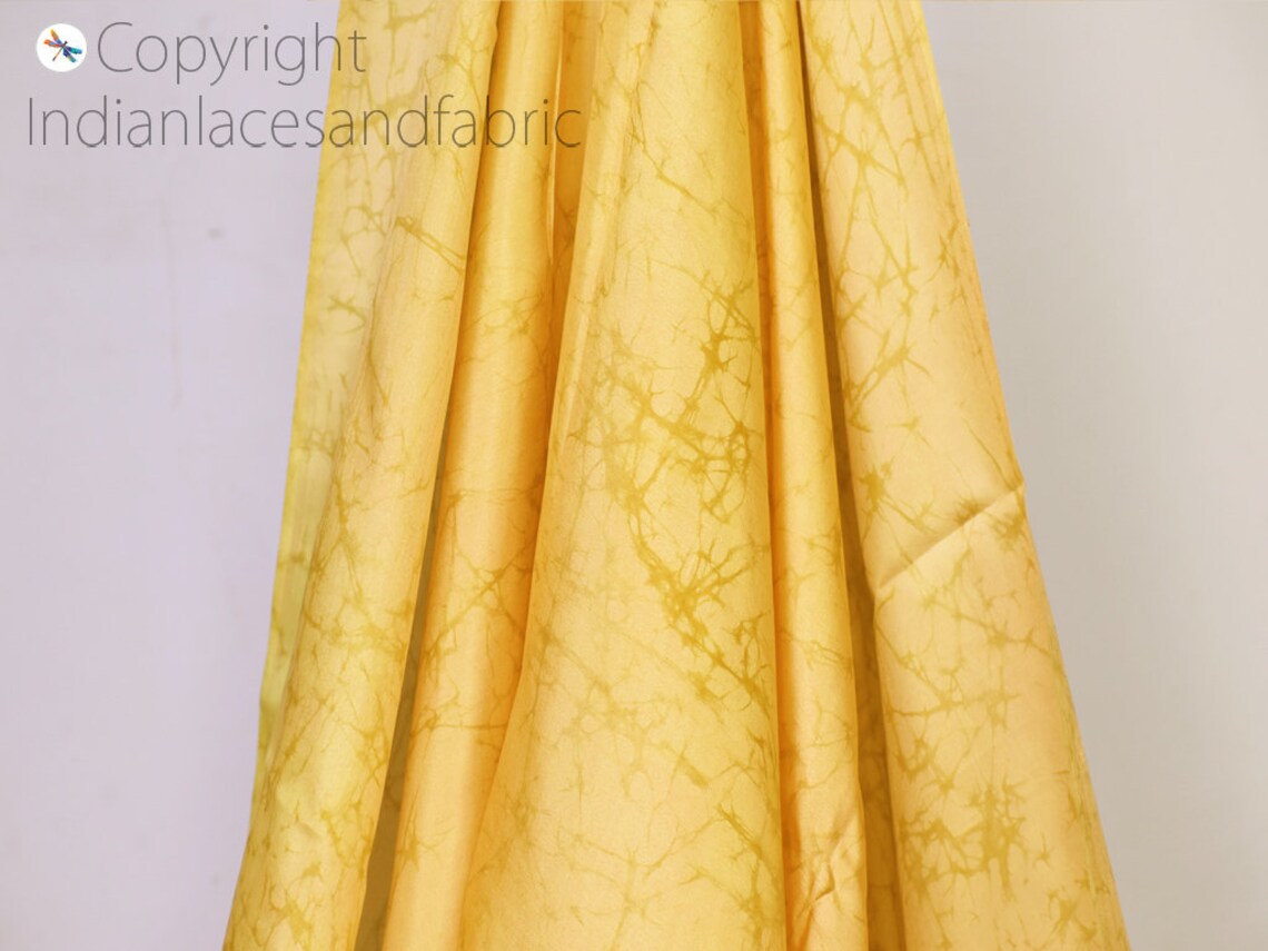 Pale Yellow Indian Soft Batik Print Pure Silk Fabric By The | Etsy