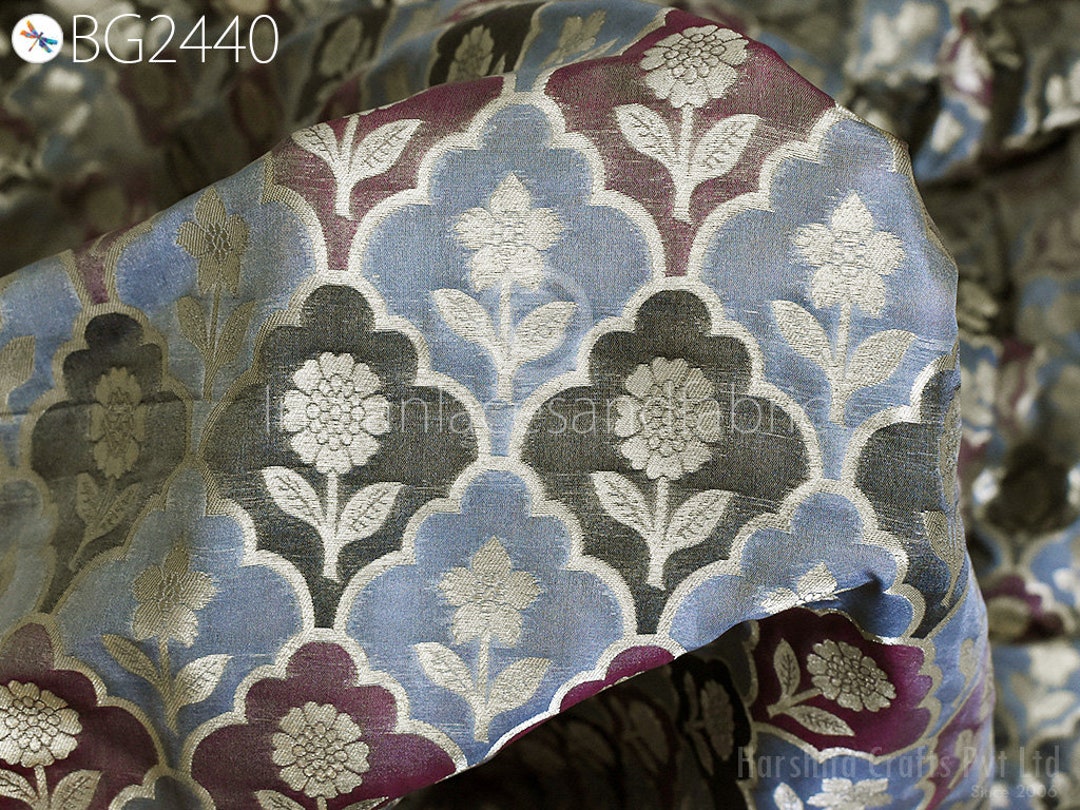 Grey Brocade Fabric by the Yard Wedding Dress Jackets Indian Blended ...