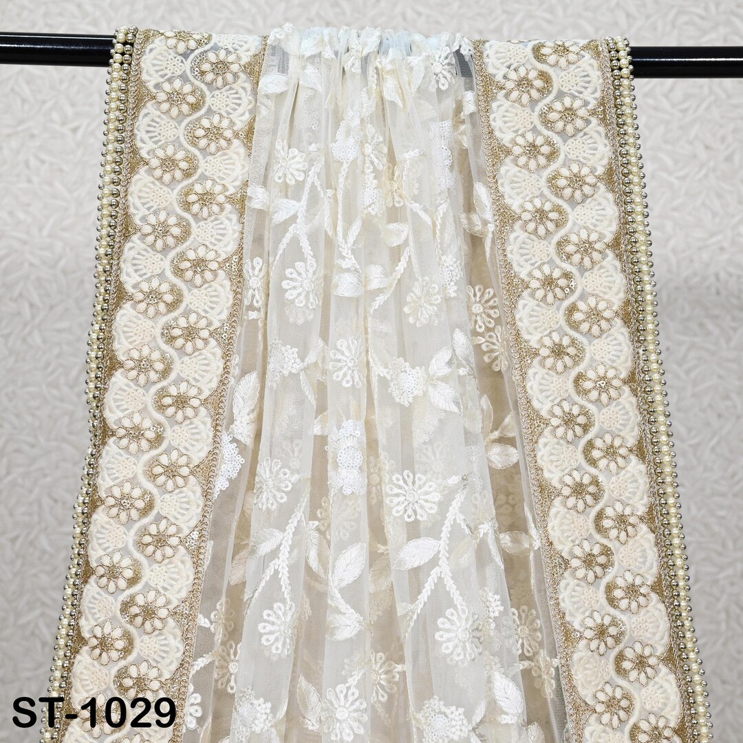 White Dupatta Embroidered Indian Long Net Chunni, Bridal Veil, Lehenga ...