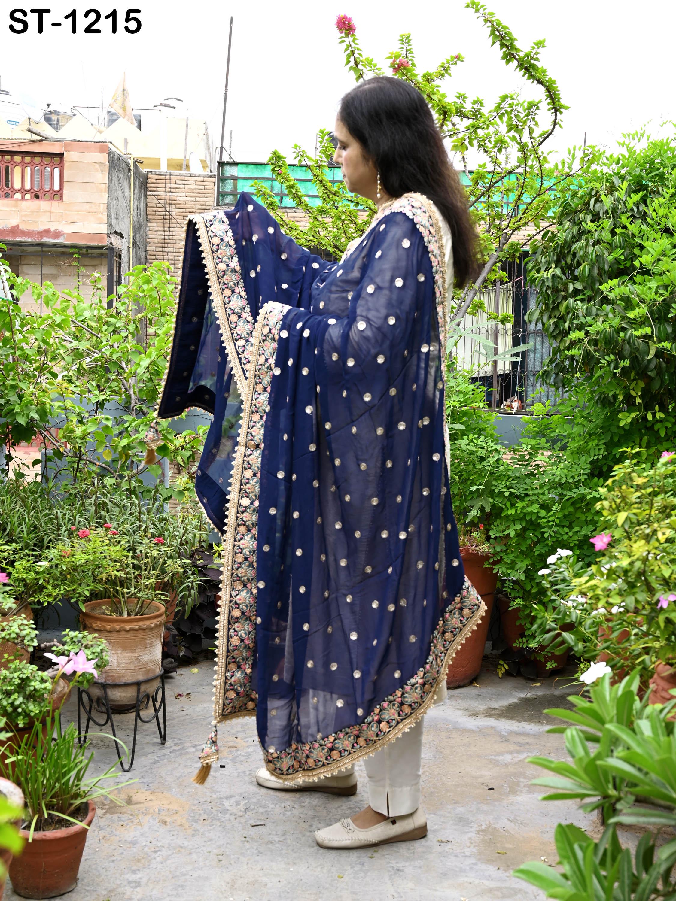 Blue Georgette Designer Dupatta for Women, Bridal Wedding Lehenga ...