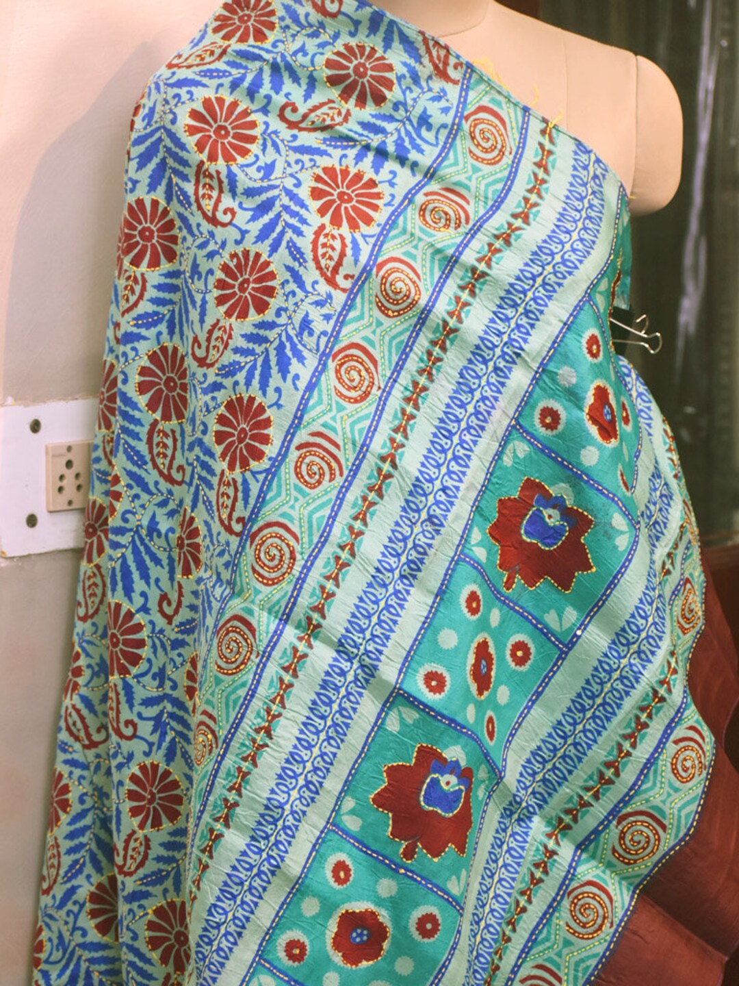 Indian Silk Kantha Stitch Scarves Dupatta Handmade Pareo Printed Bikini ...