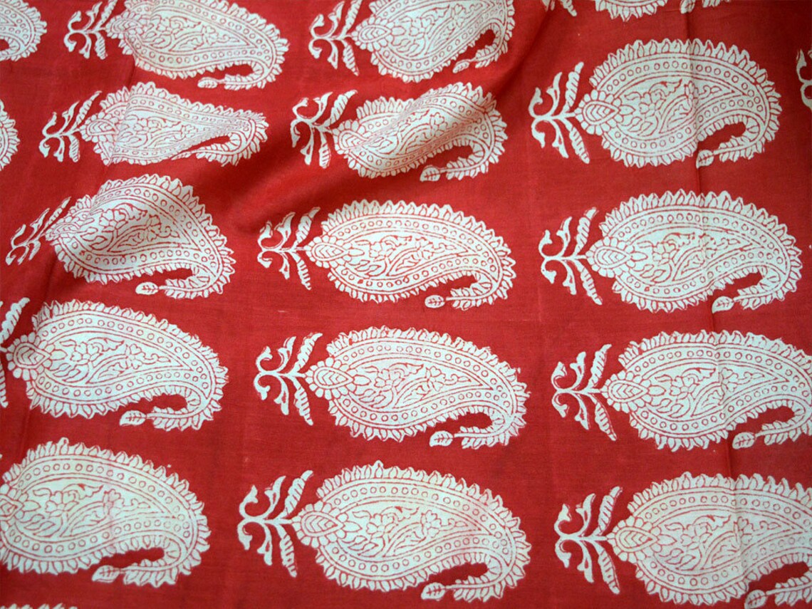 Red Quilting Fabric in Paisley Indian Hand Block Printed - Etsy