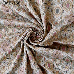 Ivory Embroidered Fabric by the Yard Sewing DIY Crafting Indian ...