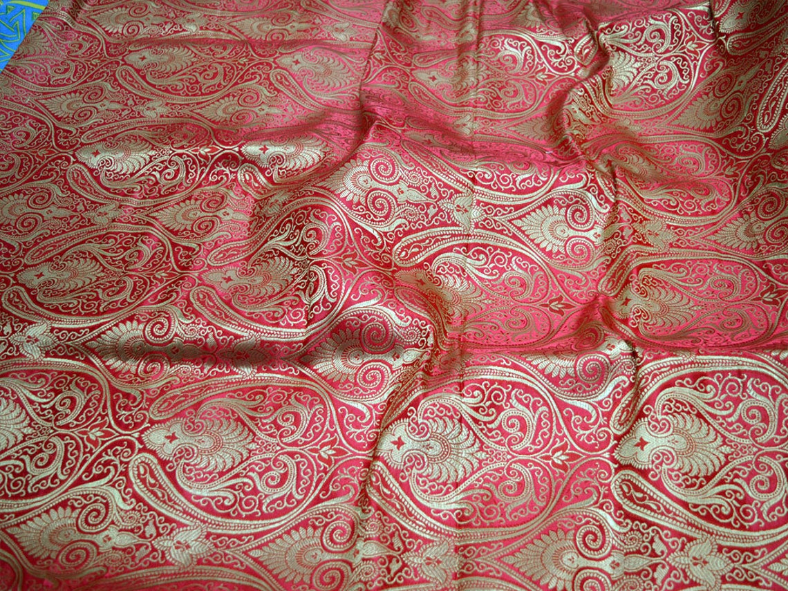 Coral Red Brocade Fabric by the Yard Benarse Brocade Indian - Etsy