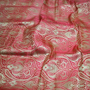 Coral Red Brocade Fabric by the Yard Benarse Brocade Indian - Etsy
