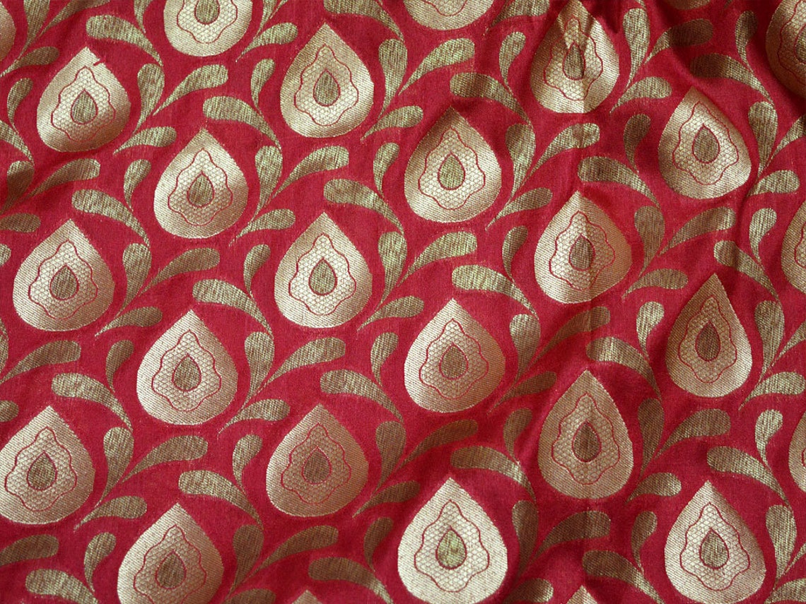 Red Brocade Fabric by the Yard Wedding Dress Banarasi Brocade | Etsy