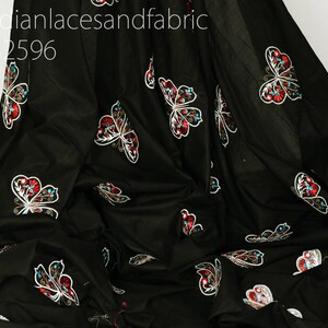 Black Indian Embroidered Cotton Fabric by the Yard Embroidery - Etsy