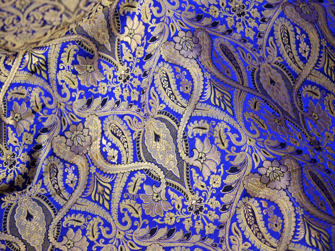 Indian Royal Blue Gold Heaving Fabric Wedding Blouses Cushion | Etsy