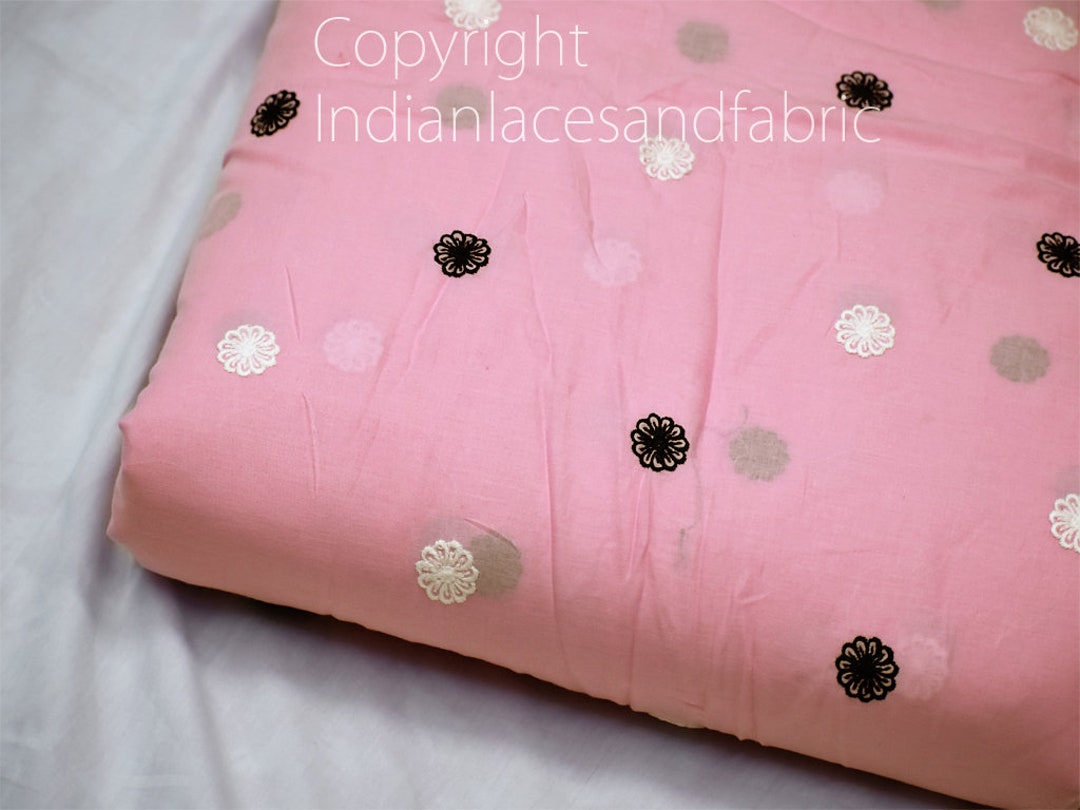 Indian Pink Embroidered Cotton Fabric by the Yard Embroidery - Etsy