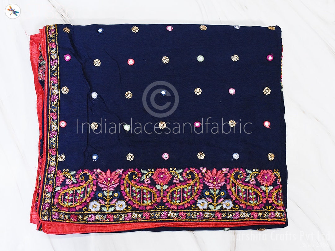 Buy Embroidered Women Dupatta Chinon Chiffon 2.5 Yard Bridal Veil ...