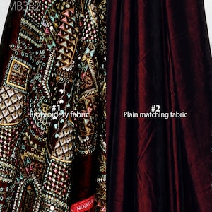 Maroon Indian Embroidered Velvet Fabric by the Yard Sewing DIY Crafting ...
