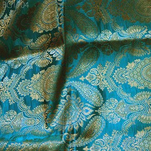 Indian Turquoise Benarse Brocade by the Yard Fabric Banarasi Wedding ...