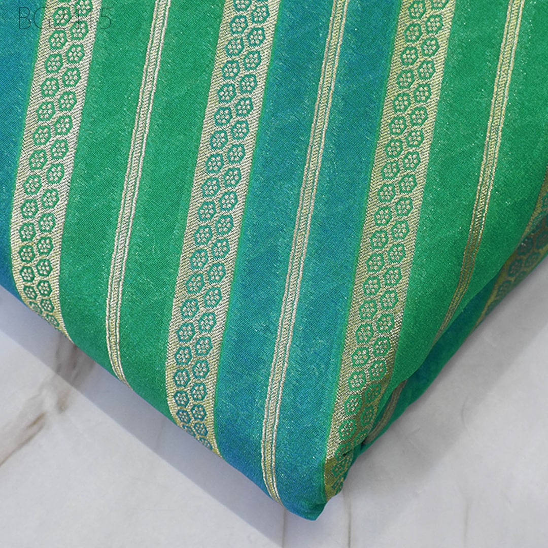 Green Indian Brocade by the Yard Diagonal Stripes Banarasi Benarse ...