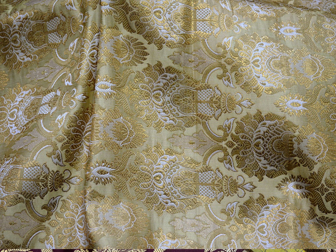 Crafting Lemon Yellow Brocade Fabric by the Yard Jacket Banarasi Fabric ...