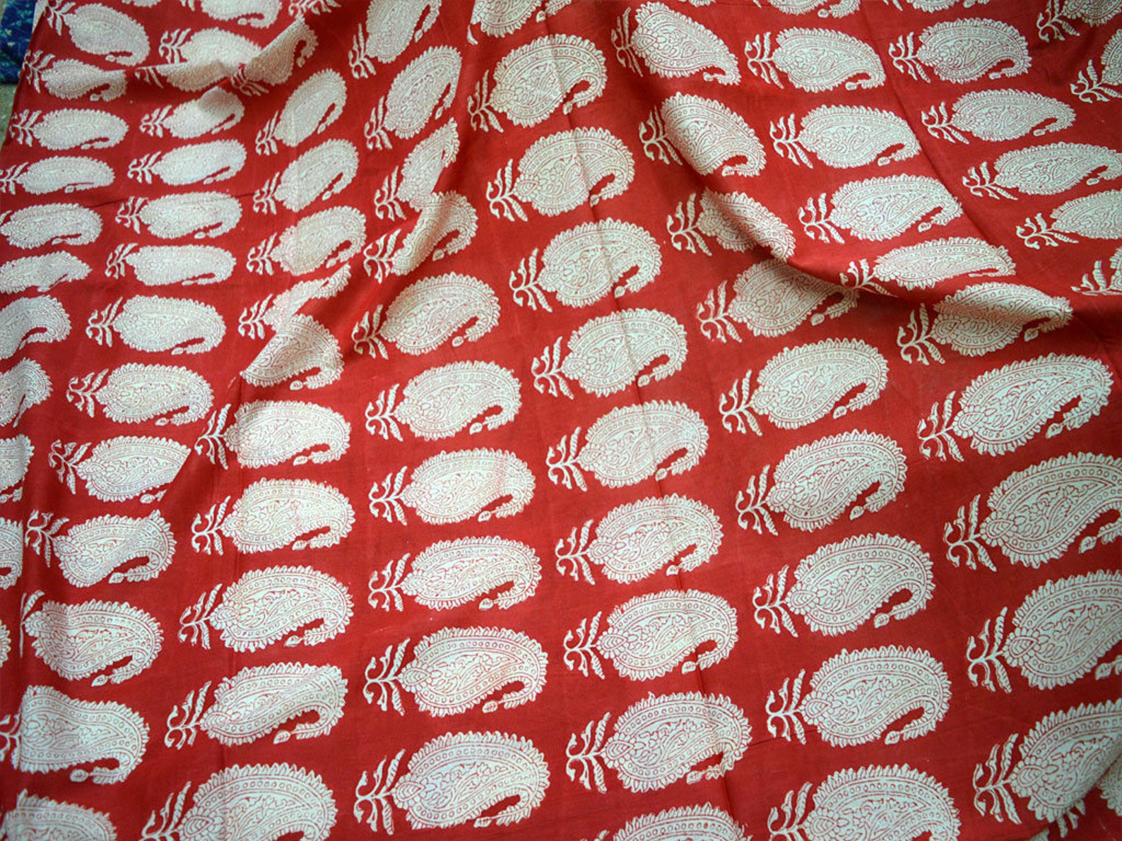 Red Quilting Fabric in Paisley Indian Hand Block Printed - Etsy
