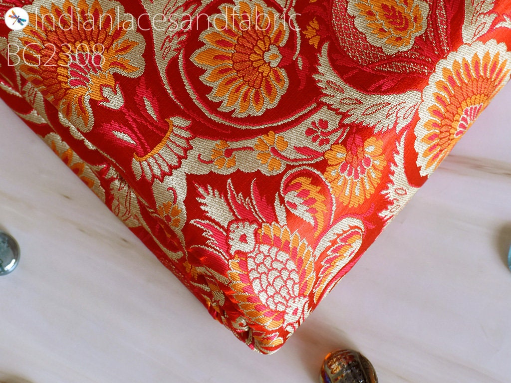 Indian Red Brocade Fabric by the Yard Banarasi Dress Material | Etsy