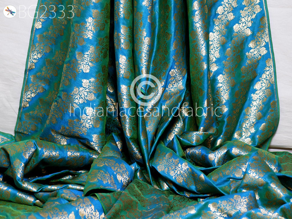 Iridescent Turquoise Brocade Fabric by the Yard Wedding Dress | Etsy
