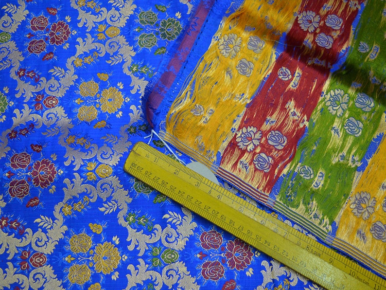 Blue Banarasi Brocade Fabric By The Yard Indian For Wedding Etsy