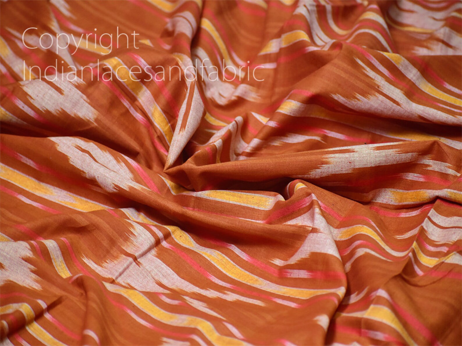 Brown Ikat Cotton Fabric by the Yard Indian Handloom Handwoven - Etsy