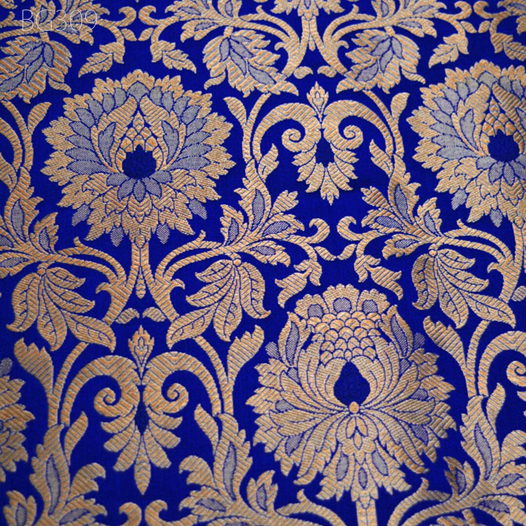 Banarasi Royal Blue Gold Brocade for Bridal Lehenga Wedding Dress ...