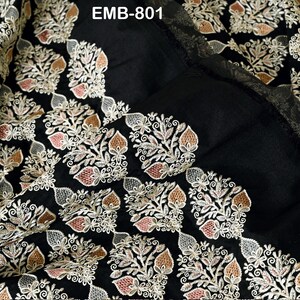 Black Embroidered Fabric by the Yard Sewing DIY Crafting Indian ...