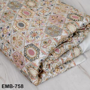 Ivory Embroidered Fabric by the Yard Sewing DIY Crafting Indian ...