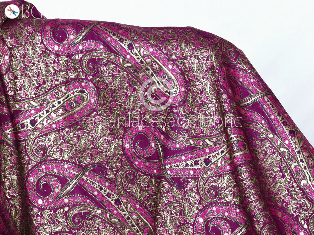 Indian Magenta Brocade by the Yard Banarasi Wedding Dress Material ...