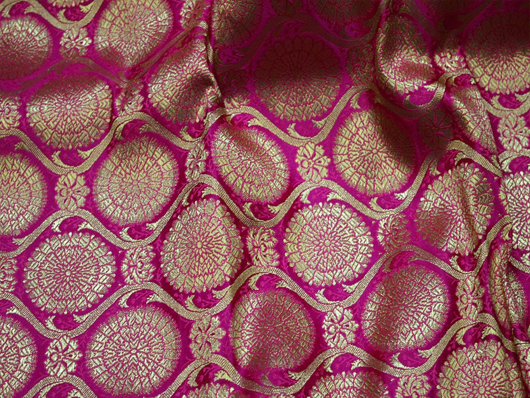 Home Décor Magenta Brocade Fabric by the Yard Banaras Crafting Fabric ...