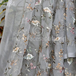 Grey Indian Embroidered Fabric by the Yard Georgette - Etsy