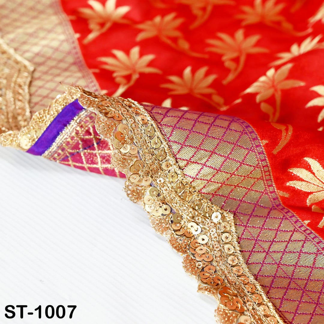 Red Dupatta Banarasi Sequin Long Brocade Dupatta Chunni Bridal Veil ...