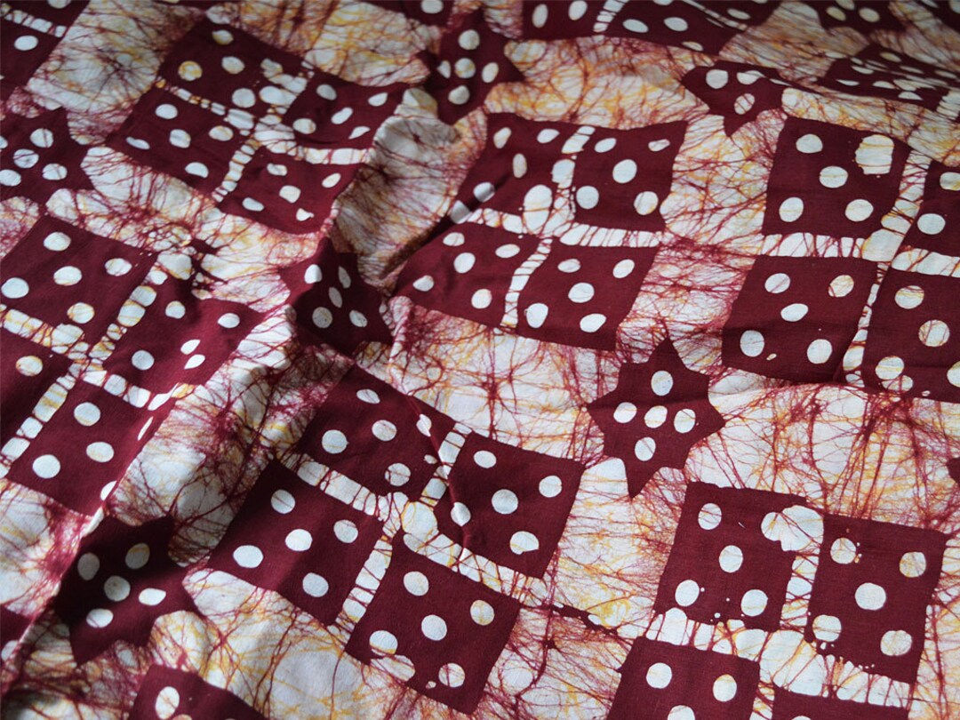 Batik Cotton Fabric Dark Maroon Yellowish Brown Batik Fabric by the ...