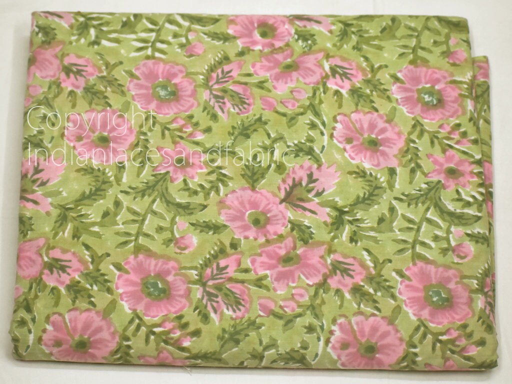 Pink Indian Hand Block Printed Soft Cotton Fabric by the Yard - Etsy