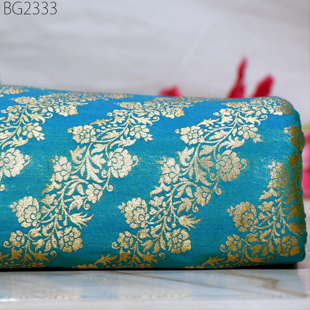 Iridescent Turquoise Brocade Fabric by the Yard Wedding Dress Indian ...