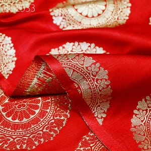 Red Brocade Fabric by the Yard Blended Indian Wedding Dresses Varanasi ...
