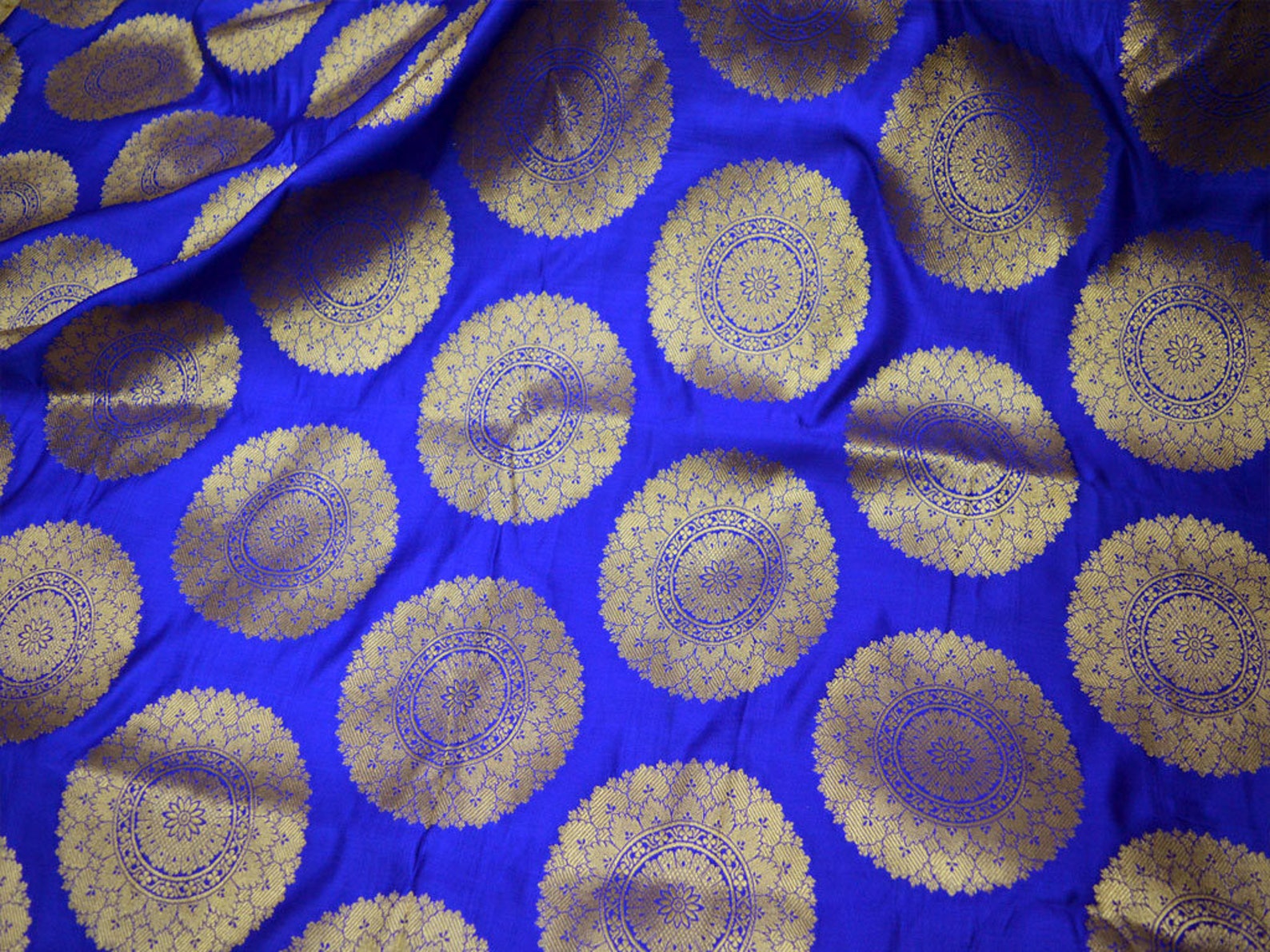 Blue Brocade Fabric by the Yard Indian Banarasi Sewing Fabric - Etsy