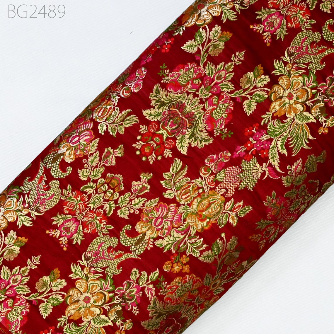 Dark Red Brocade Fabric by Yard Historic Costume Indian Banarasi ...