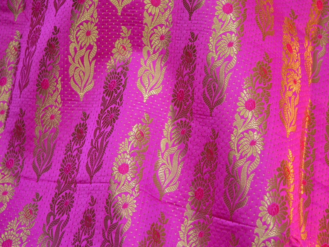 Magenta Brocade Fabric by the Yard Indian Wedding Dress Banarasi ...