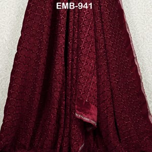 42 Maroon Indian Embroidered Velvet Fabric by the Yard Sewing DIY ...