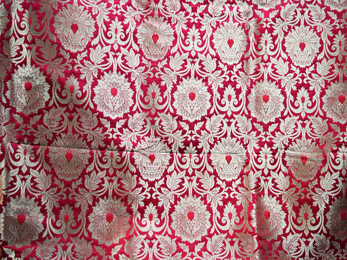 Red Gold Banarasi Brocade By The Yard Fabric Banarasi Weaving Etsy