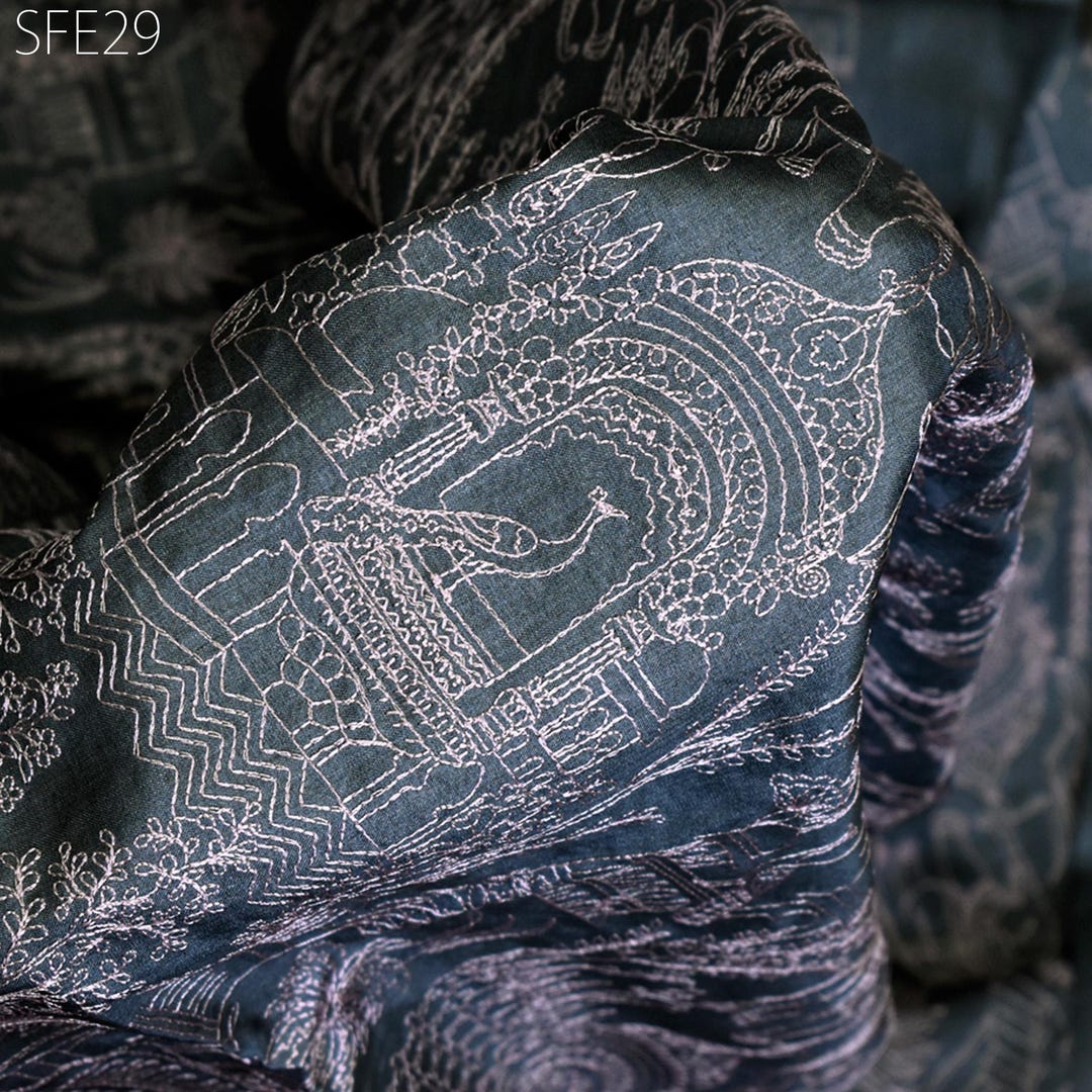 Pure Tussar Silk Embroidered Fabric by the Yard Indian Embroidery Raw ...